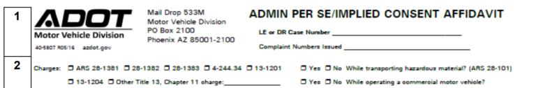 Admin Per Se License Suspension in Arizona: ARS 28-1385